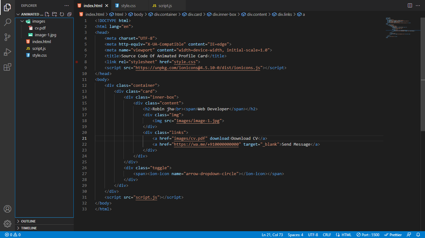 Source Code Of Animated Profile Card - Cosas Learning